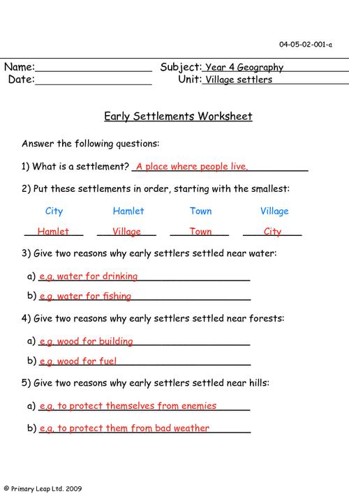 Geography: Early Settlements | Worksheet | PrimaryLeap.co.uk