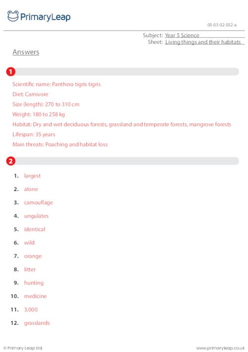 Science: Bengal tiger research activity | Worksheet | PrimaryLeap.co.uk