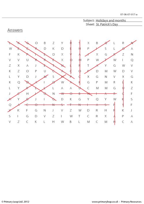 Literacy: St. Patrick's Day Word Search | Worksheet | PrimaryLeap.co.uk