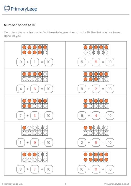 Numeracy: Year 1 Maths Number Bonds to 10 Workbook | Worksheet ...