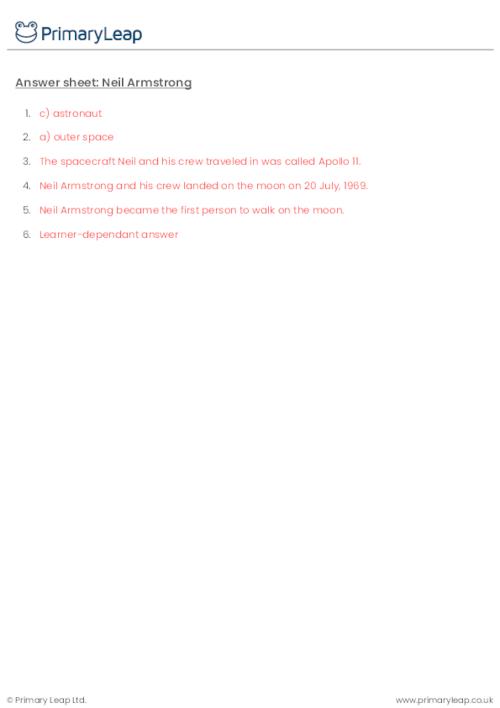 History: KS1 Neil Armstrong Reading Comprehension | Worksheet ...