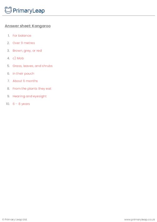 Literacy: Kangaroo Reading Comprehension | Worksheet | PrimaryLeap.co.uk