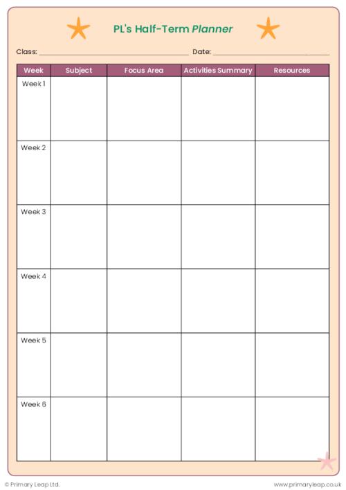 Teaching-essentials: PL's Half-Term Planner
