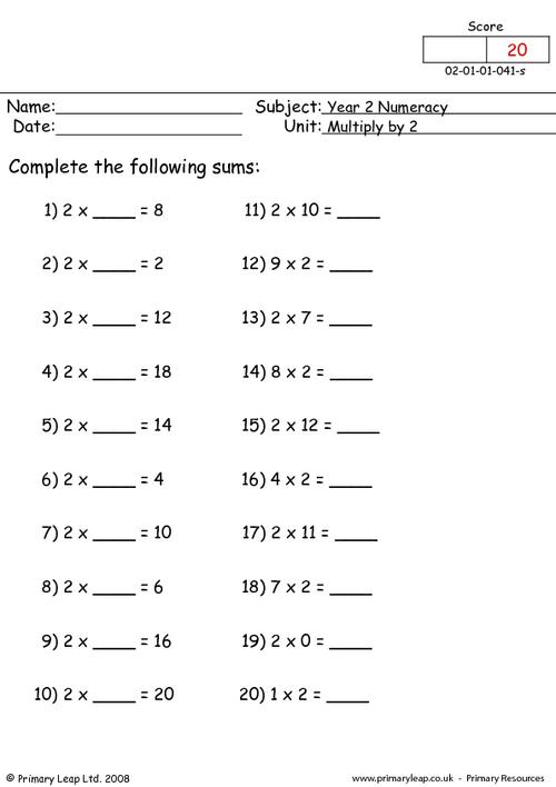 Numeracy Multiply By 2 Worksheet PrimaryLeap co uk Numeracy Multiply By 2 Worksheet PrimaryLeap co uk