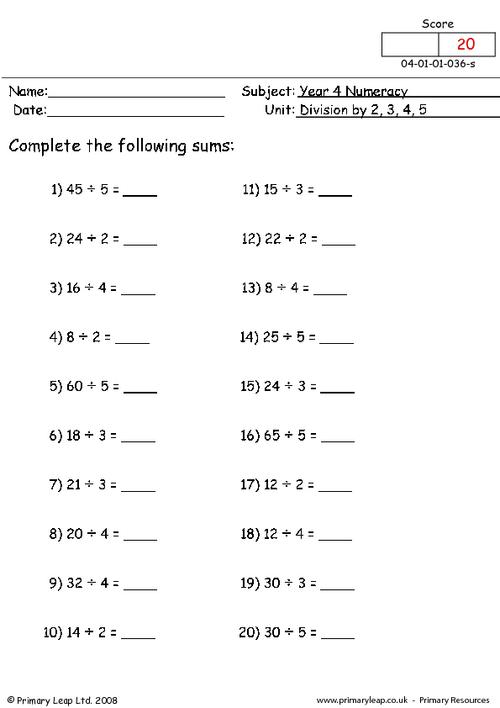Year 4 Numeracy Printable Resources Free Worksheets For Kids 