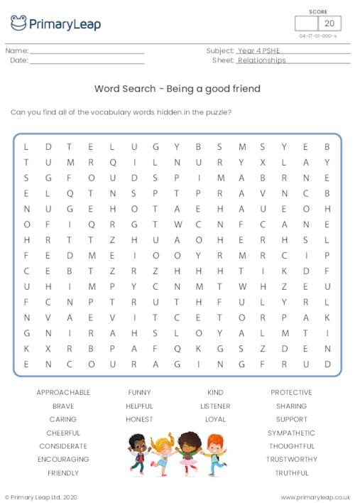 How To Be A Good Friend Worksheet Printable Word Searches