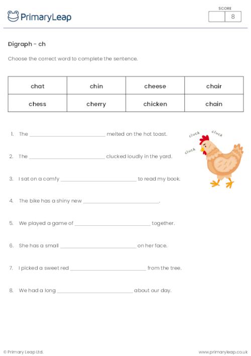 Year 1 - English: Digraphs: 'ch' cloze activity