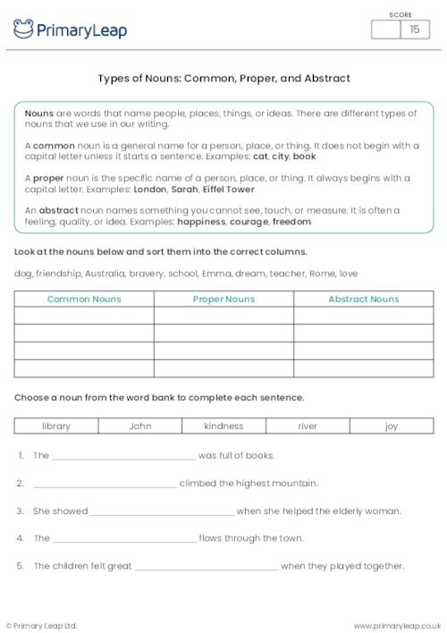 Year 3 - English: Types of Nouns: Common, Proper, and Abstract