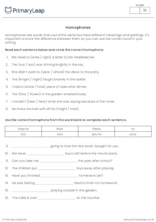 Year 6 - English: Mastering Homophones: Write the Right Word