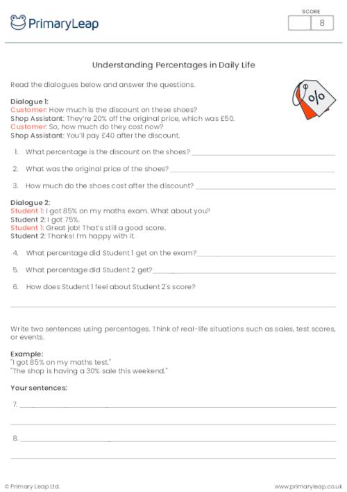 Ks1 - Esl: Understanding Percentages in Daily Life