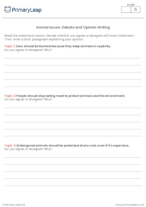Esl: Animal Issues: Debate and Opinion Writing