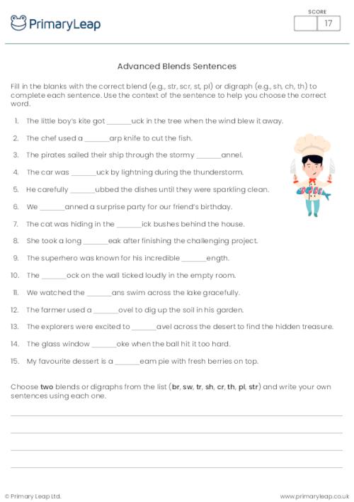 Ks1 - Esl: Advanced Blends Sentences