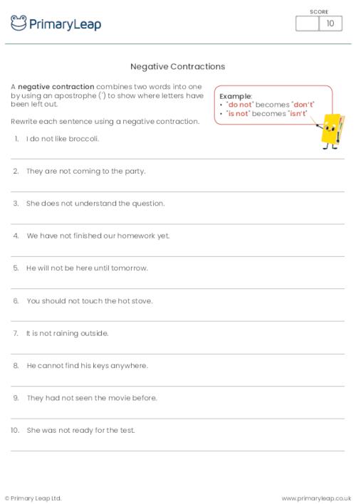 Ks1 - Esl: Negative Contractions