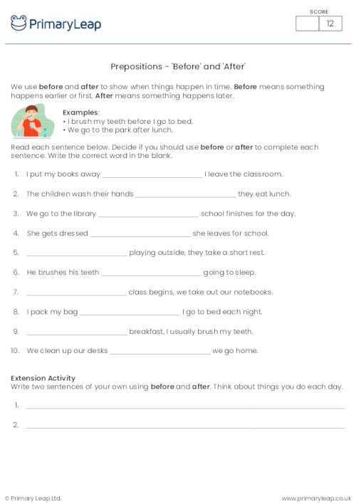 Esl: Prepositions - 'Before' and 'After'