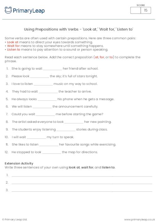 Ks1 - Esl: Using Prepositions with Verbs - 'Look at,' 'Wait for ...