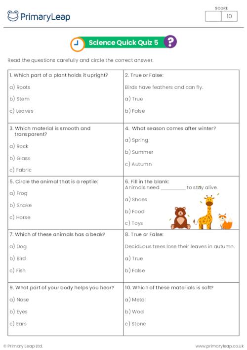General-knowledge: Y1 Science Quick Quiz 5