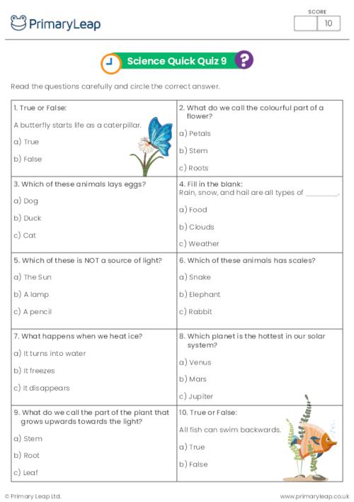 General-knowledge: Y1 Science Quick Quiz 9