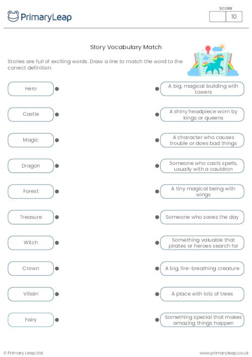 KS1 - Events: Storytelling Words – Match the Word to Its Meaning