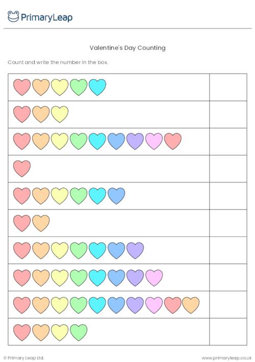 Festivals-and-holidays: Valentine's Day Counting Hearts Activity