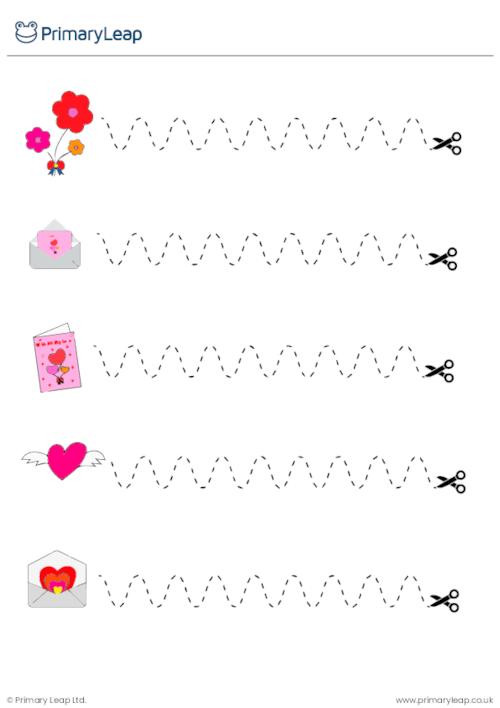 Festivals-and-holidays: Valentine’s Day Wavy Lines Cutting Practice
