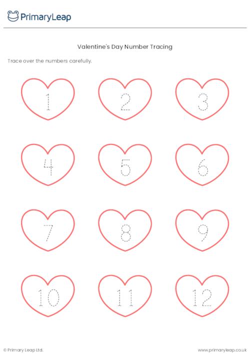 Festivals-and-holidays: Trace the Numbers - Valentine's Day Activity