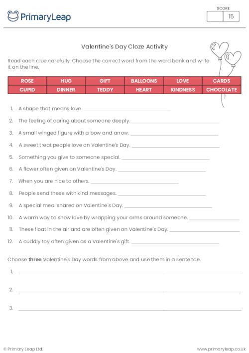 Festivals-and-holidays: Valentine's Day Cloze Activity