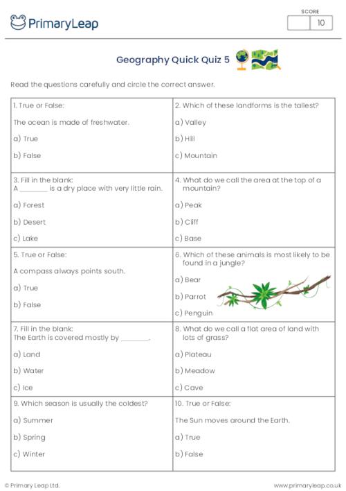 General-knowledge: Y1 Geography Quick Quiz 5