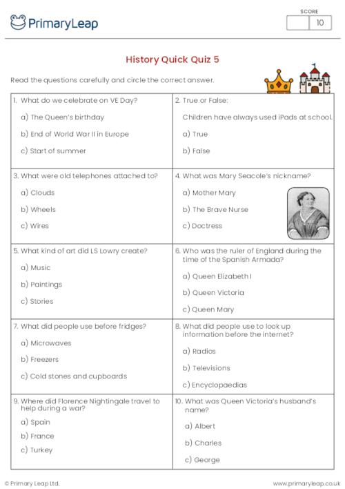 General-knowledge: Y1 History Quick Quiz 5