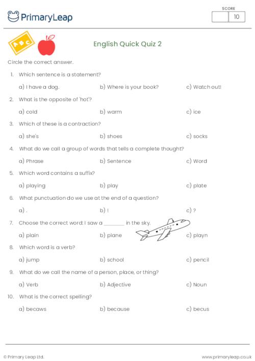 General-knowledge: Y2 English Quick Quiz 2