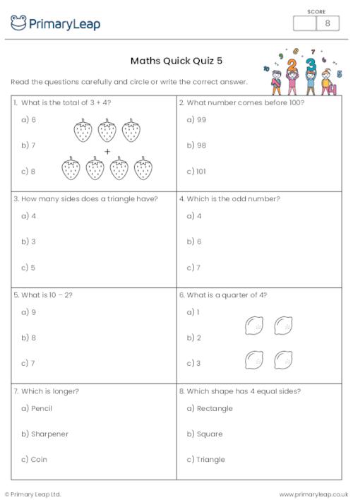 General-knowledge: Y1 Maths Quick Quiz 5