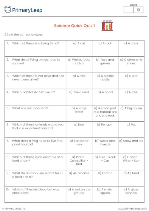 General-knowledge: Y2 Science Quick Quiz 1