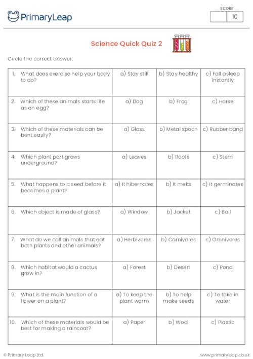 General-knowledge: Y2 Science Quick Quiz 2