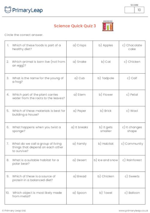 General-knowledge: Y2 Science Quick Quiz 3