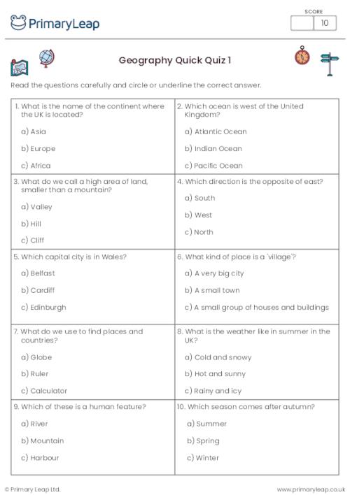 General-knowledge: Y2 Geography Quick Quiz 1