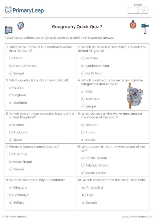 General-knowledge: Y2 Geography Quick Quiz 7