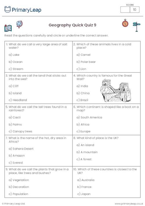 General-knowledge: Y2 Geography Quick Quiz 9