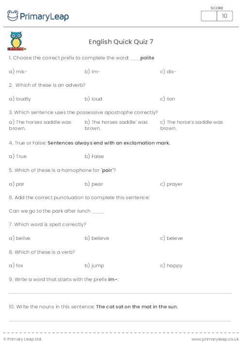 General-knowledge: LKS2 English Quick Quiz 7