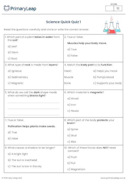 General-knowledge: Y3 Science Quick Quiz 1