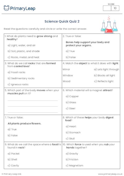 General-knowledge: Y3 Science Quick Quiz 2
