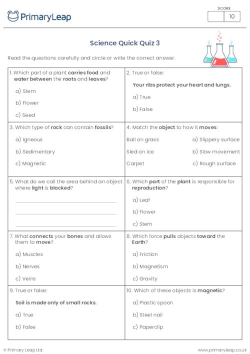 General-knowledge: Y3 Science Quick Quiz 3
