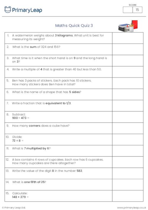 General-knowledge: Y3 Maths Quick Quiz 3