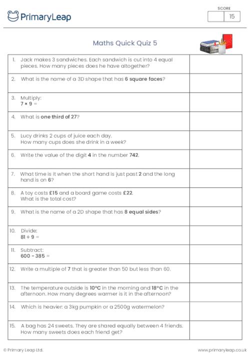 General-knowledge: Y3 Maths Quick Quiz 5
