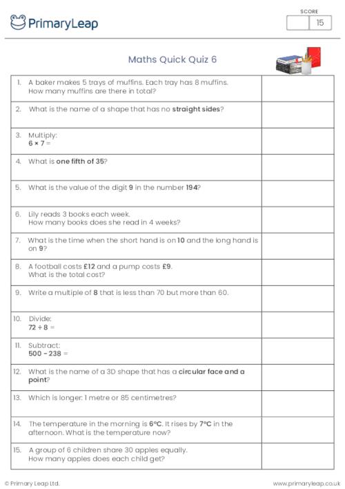General-knowledge: Y3 Maths Quick Quiz 6
