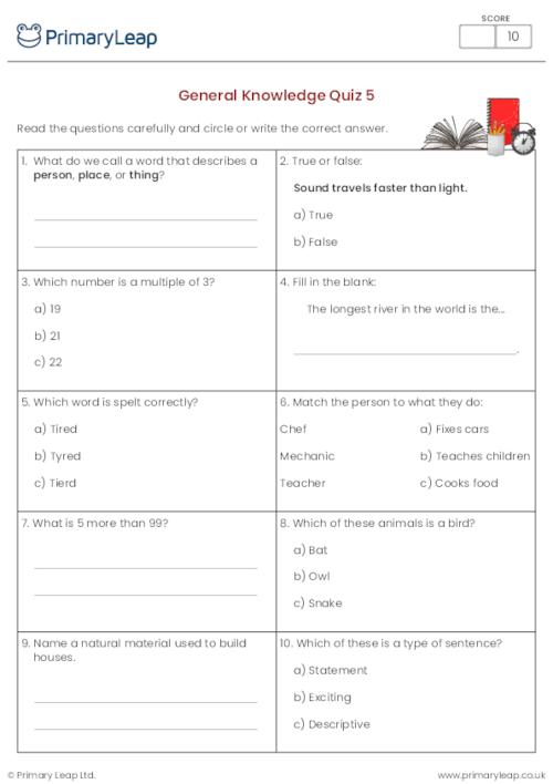 General-knowledge: Y4 General Knowledge Quiz 5