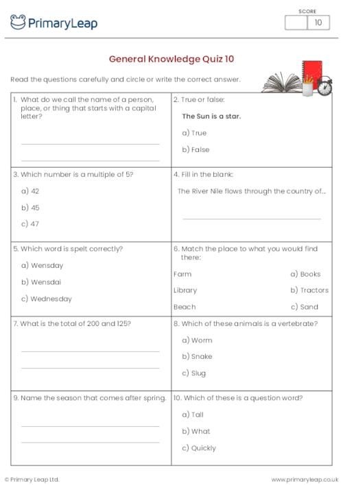 General-knowledge: Y4 General Knowledge Quiz 10